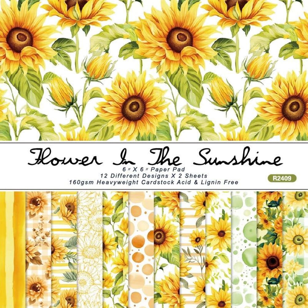 24Pcs Sunflower Scrapbook Paper Flower Origami Paper Floral Pattern ...
