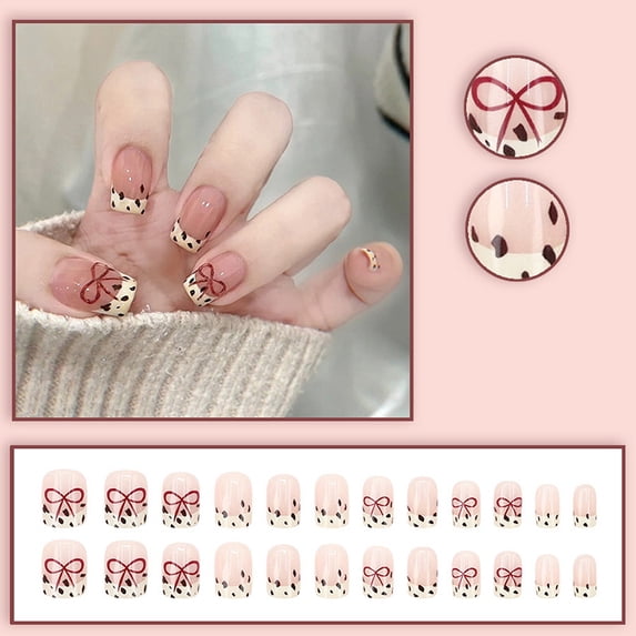 24Pcs Sweet Short Square Head False Nail Art Full Cover Detachable ...
