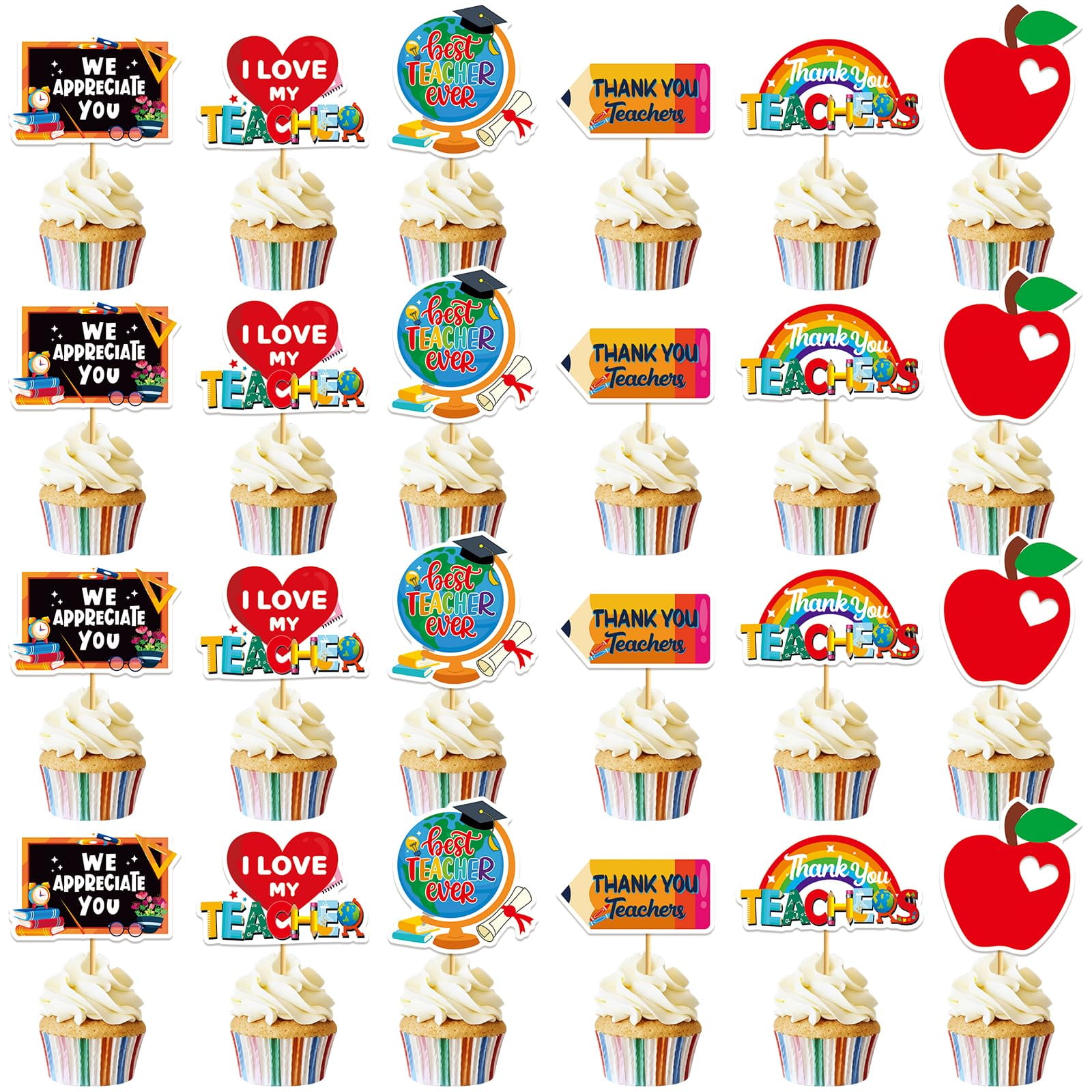 24Pcs Thank You Teacher Cupcake Toppers RST1 Thank You Cupcake Toppers ...