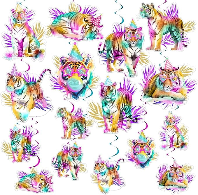 24Pcs Tiger Hanging Swirls Rainbow Tiger Party Decorations Jungle ...