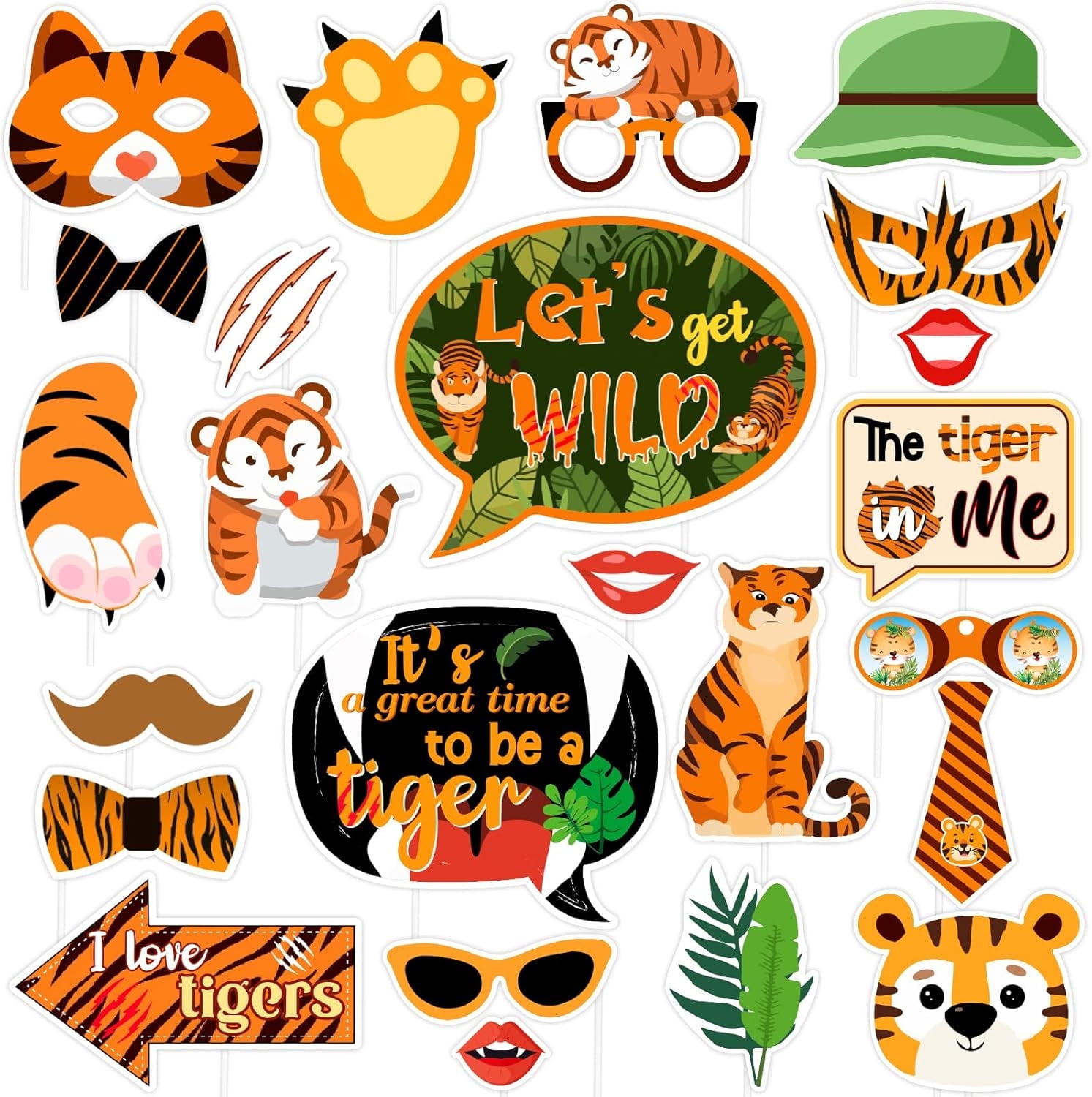 24Pcs Tiger Photo Booth Props for Boy Girl, Safari Jungle Forest Animal ...