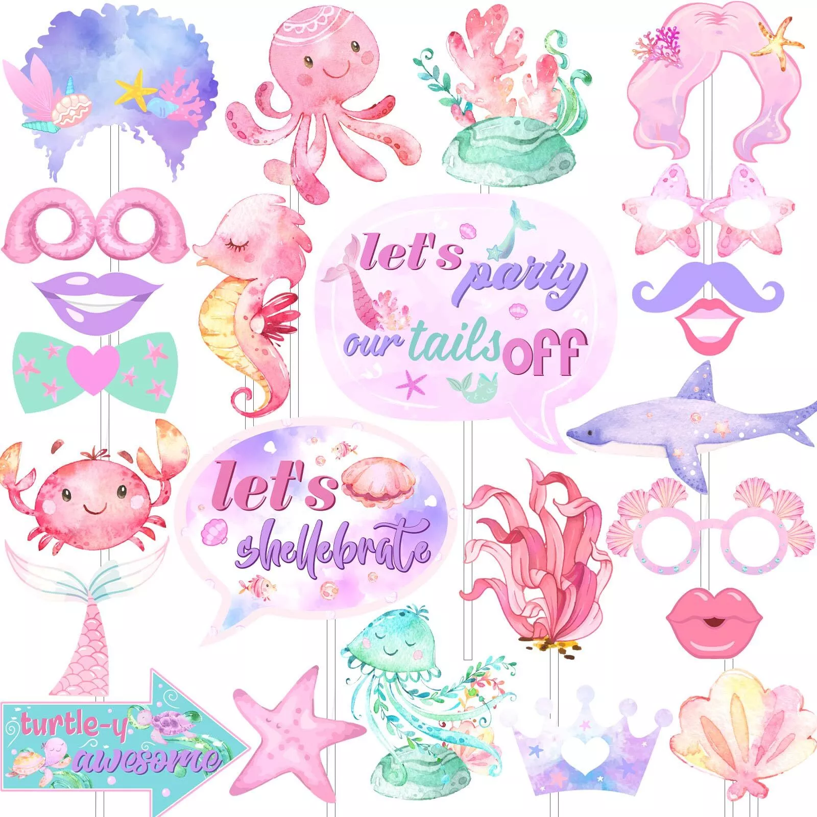 24Pcs Under The Sea Theme Photo Props Ocean Animals Sea Creature Selfie ...