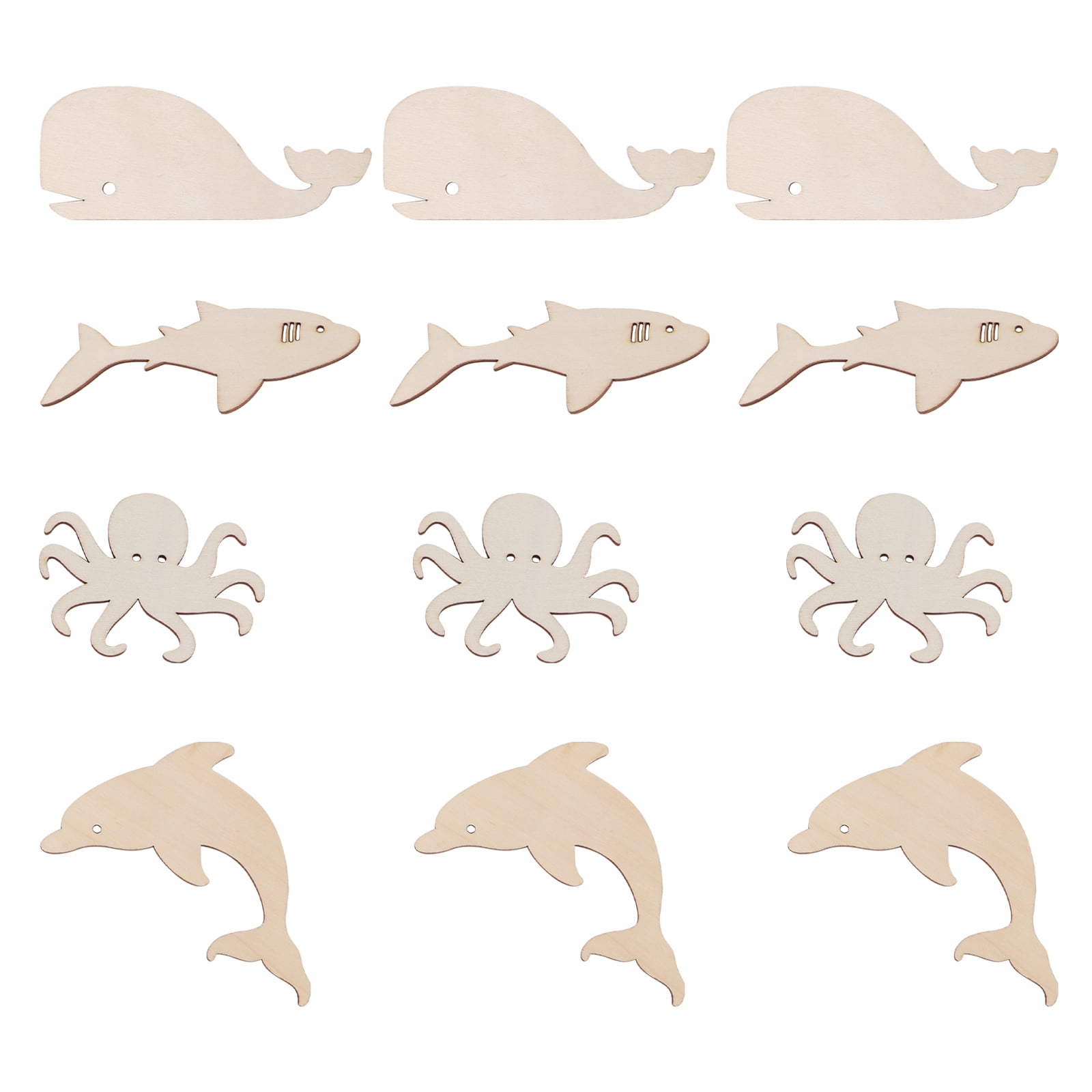24Pcs Unfinished Wood Cutouts Ocean Animals Wooden Paint Crafts for DIY ...