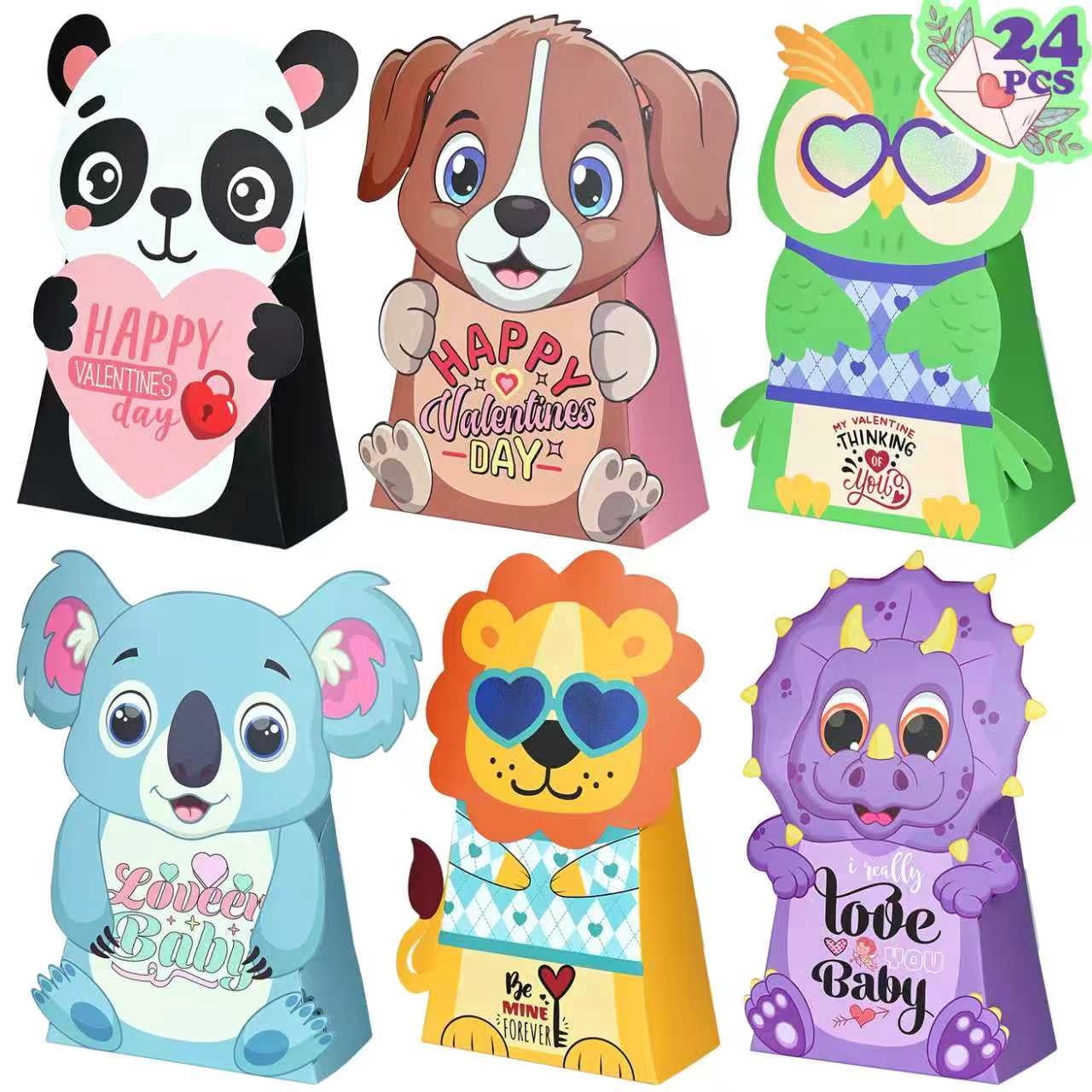 24pcs Valentine Treat Bags, 3D Shape Foldable Valentines Box, 6.1" X 4. ...