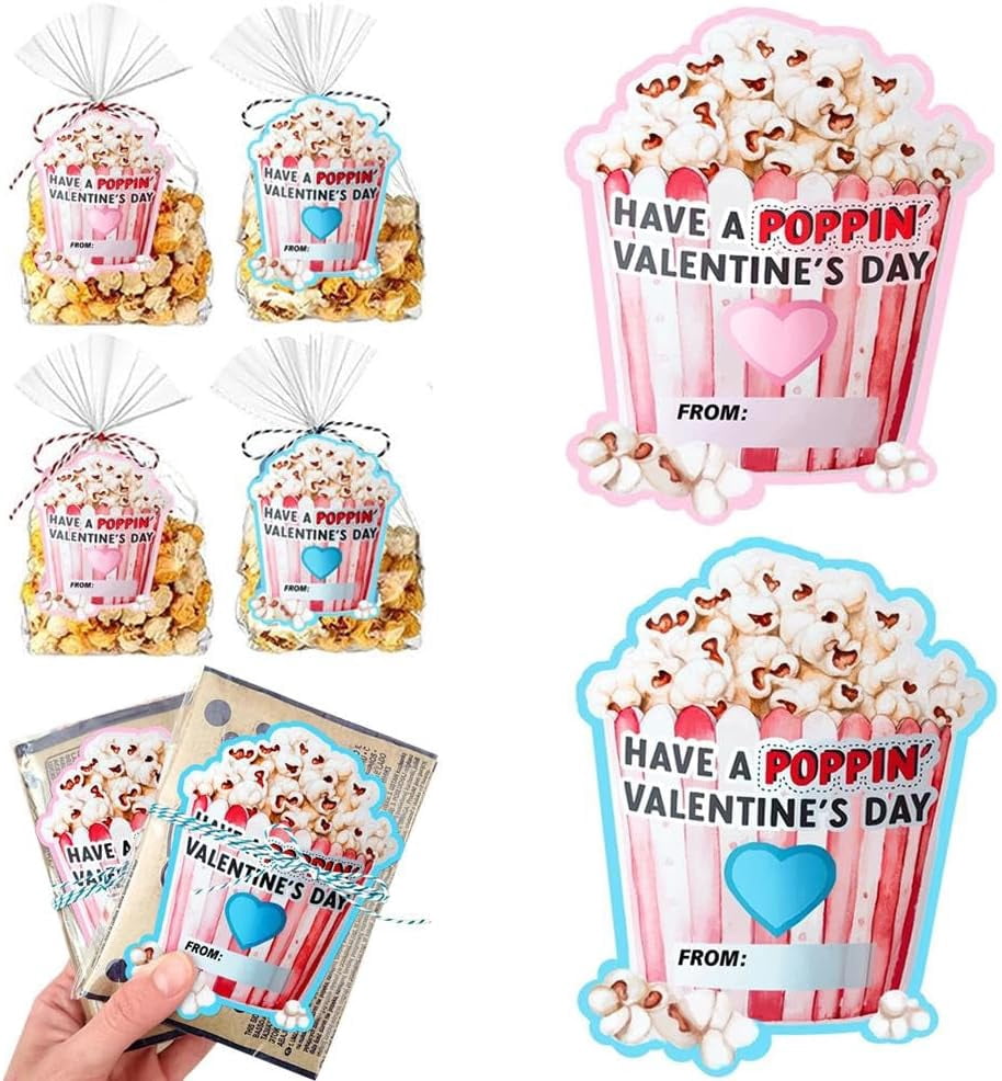 24Pcs Valentine's Day Popcorn Cards for Kids, PVC Popcorn-Themed ...