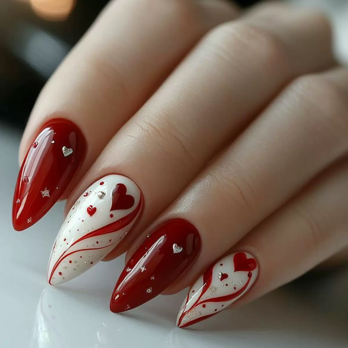 24Pcs Valentines Day Red Press on Nails Medium Squarer Fake Nails with ...