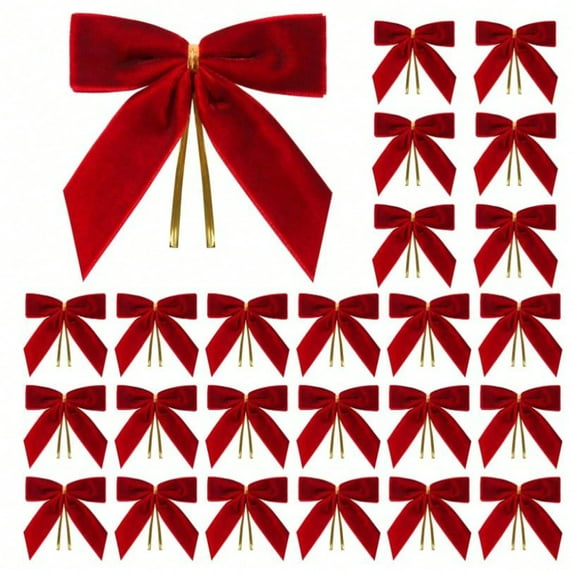 24Pcs Velvet Bow Set For Christmas Tree Wreath Decor 9cm Solid Color ...