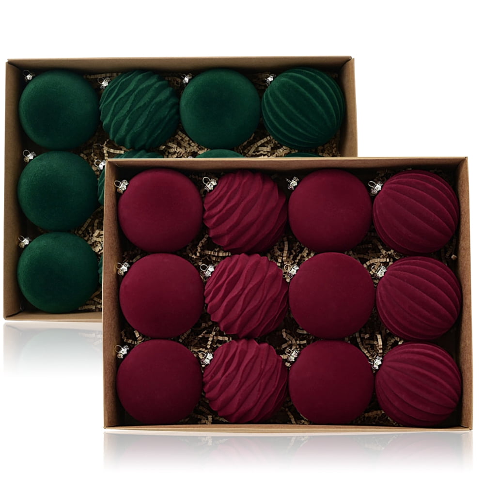 24Pcs Velvet Christmas Balls Ornaments for Christmas Tree Decorations ...