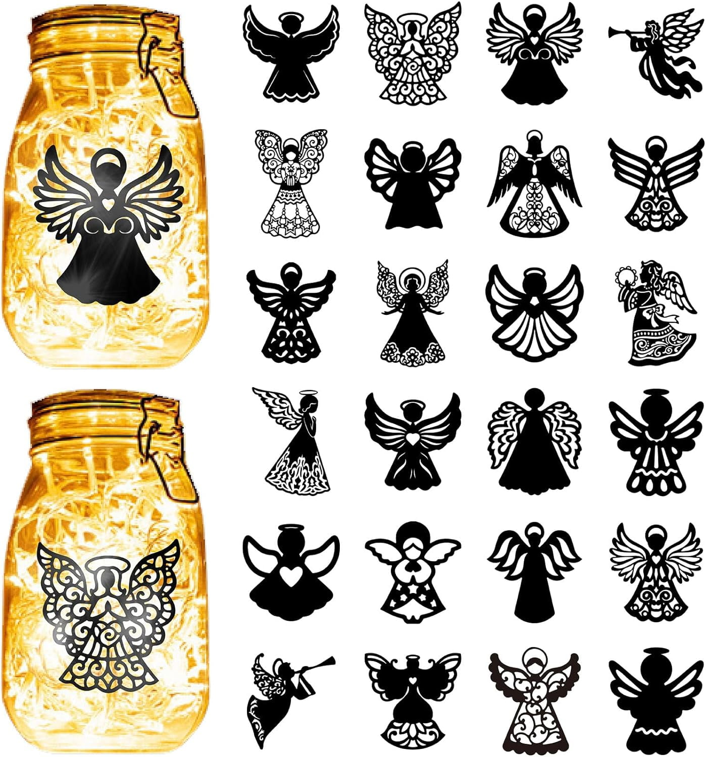 24Pcs Vintage Angels Silhouettes Mason Jar Decor Fairy Laser Cut ...