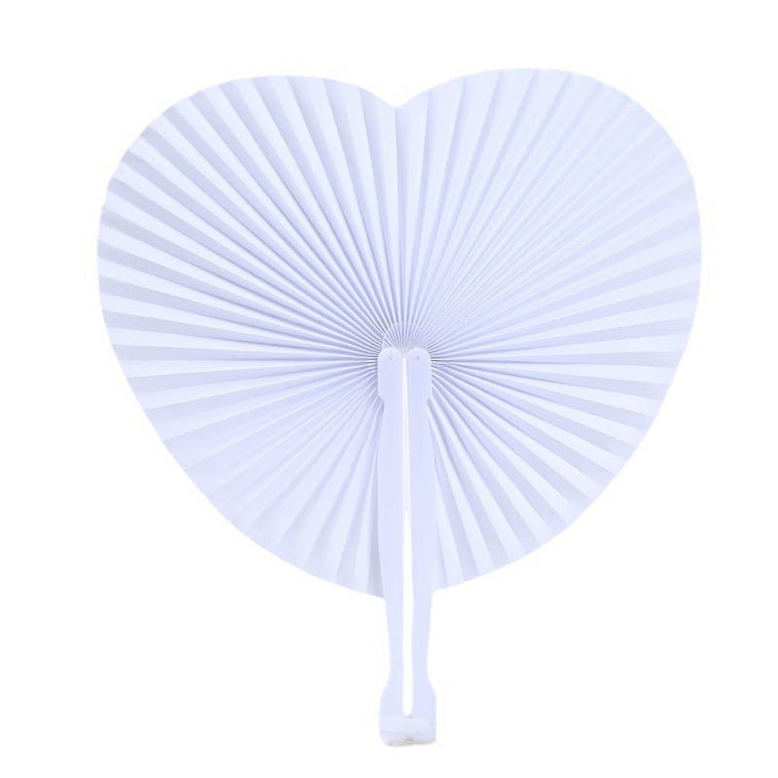24Pcs White Folding Handheld Paper Fans Round Paper Fans with Plastic ...