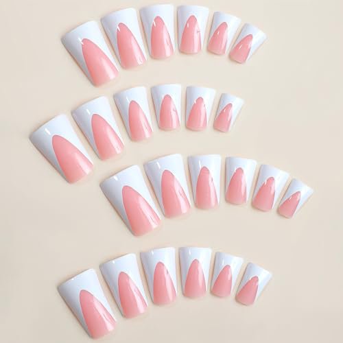 24Pcs White French Tip Press on Nails Duck Fake Nails Glossy Solid ...