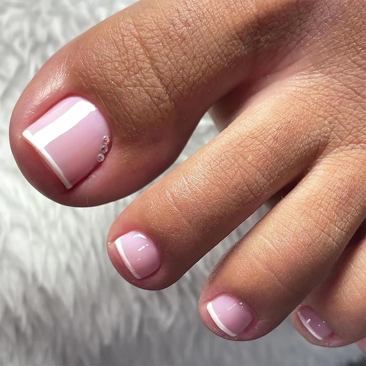 24Pcs White Tip Press on Toenails Short Fake Toe Nails with French ...