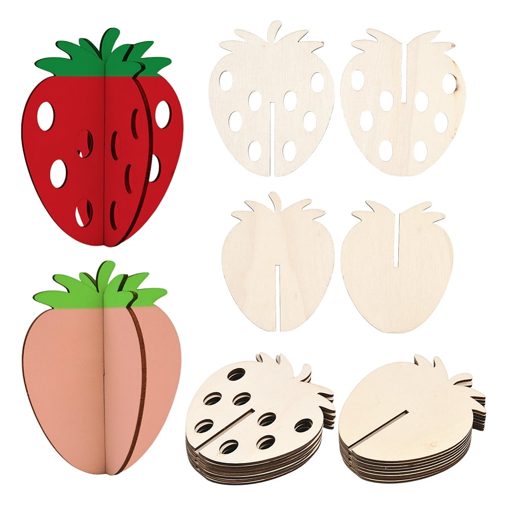 24Pcs Wood Strawberry Cutout 3D Wooden Cutouts Unfinished Fruit ...