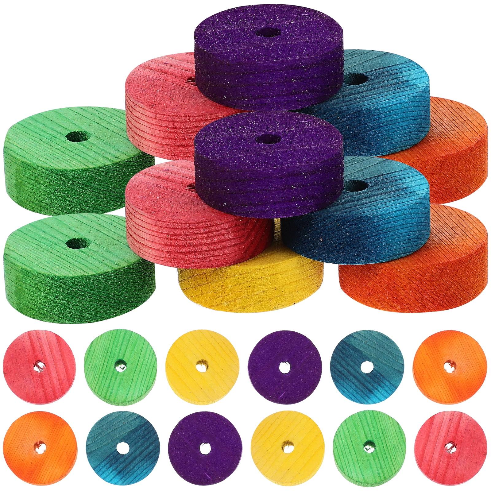 24Pcs Wooden Wheels Toys Children Car Toy Assemble Wheels Colorful Wood ...