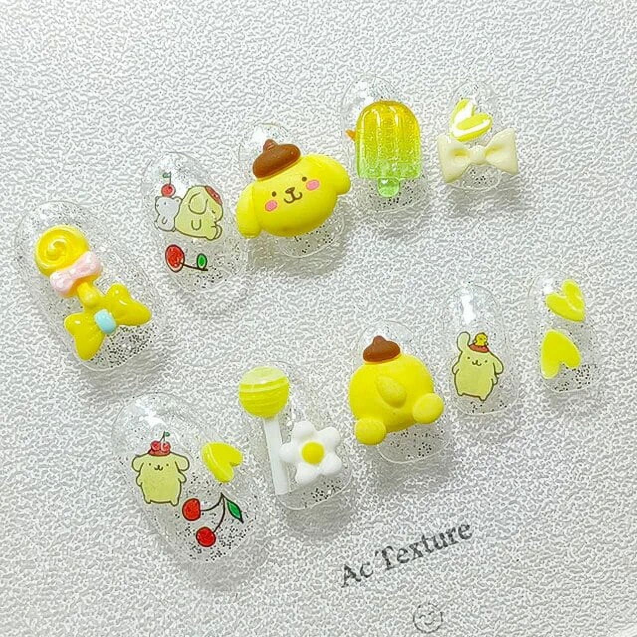 24pcsbox Kawaii Pom Pom Purin Fashion False Nails Sanrio Anime