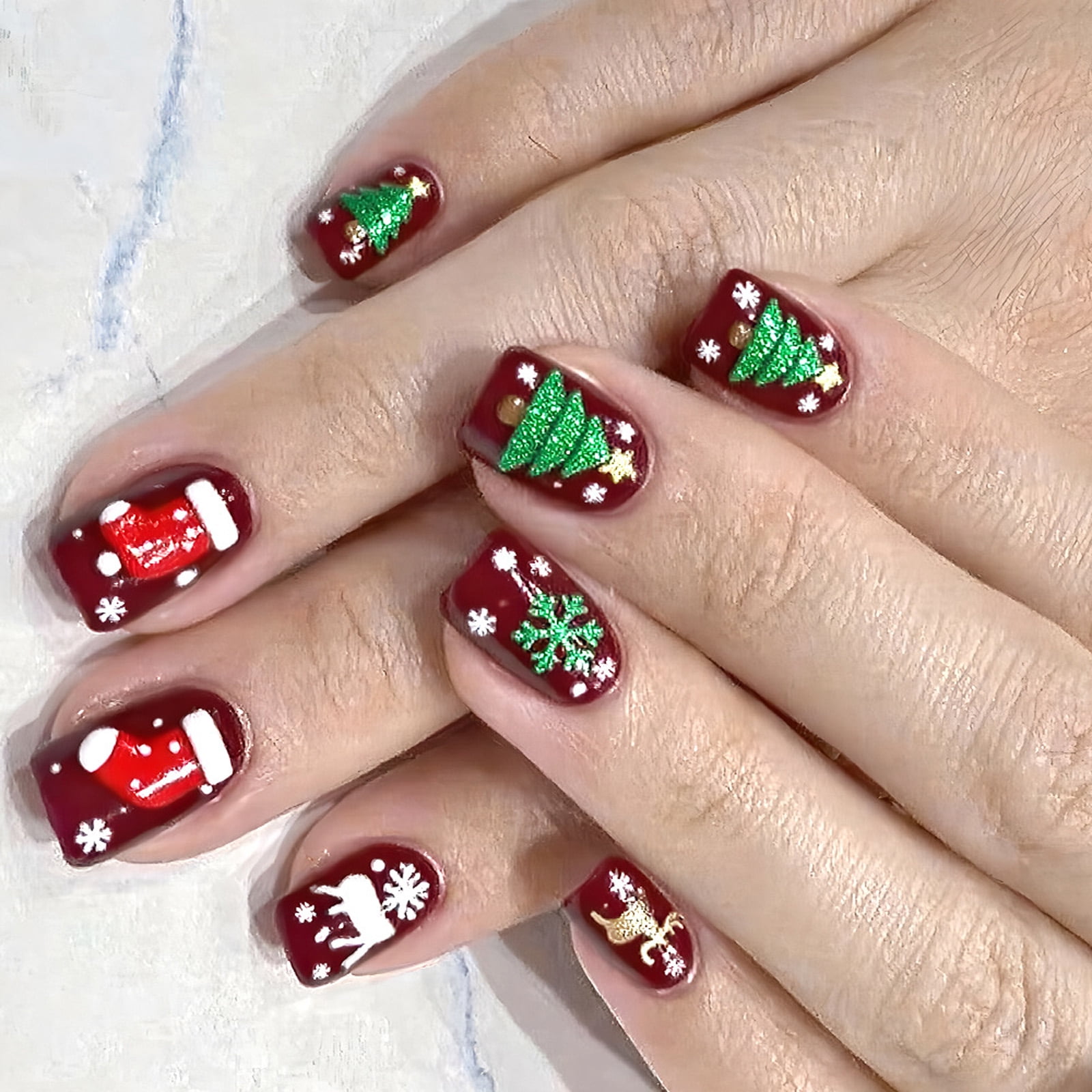 24Pieces Gold Foil Glittering Tips Christmas Snowflake Manicure Art ...