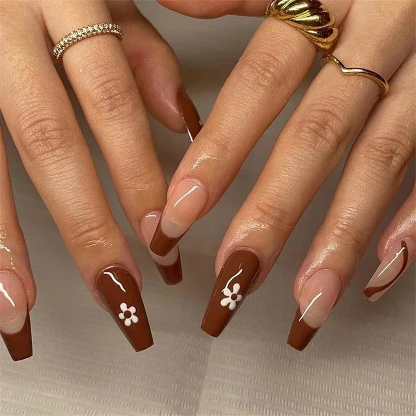 24Ps/Set Fake Nails Art Wearable Long Ballet False Nails Acrylic Press ...