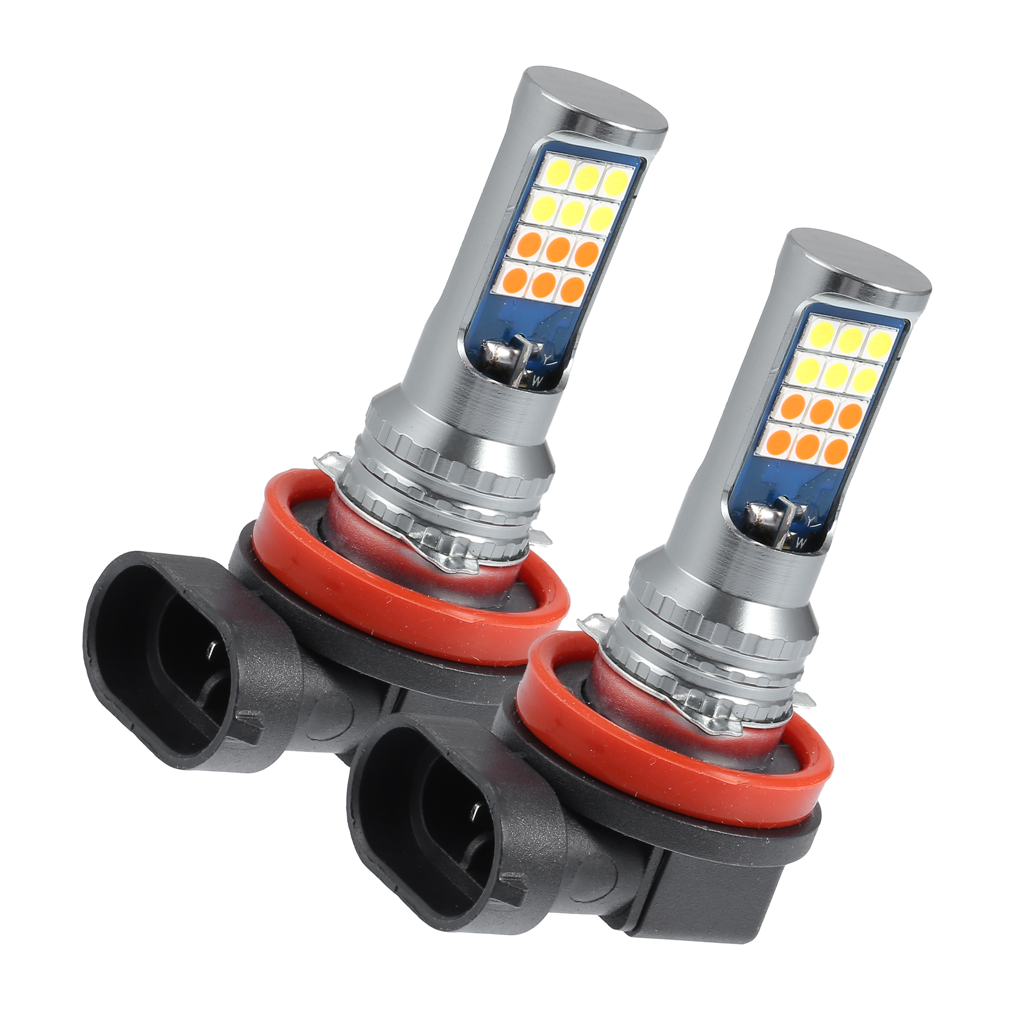 24SMD H8/H11 Fog Lights 3030 Chipset LED Bulbs Dual Color 6000K for DRL Aluminum Plastic White ...