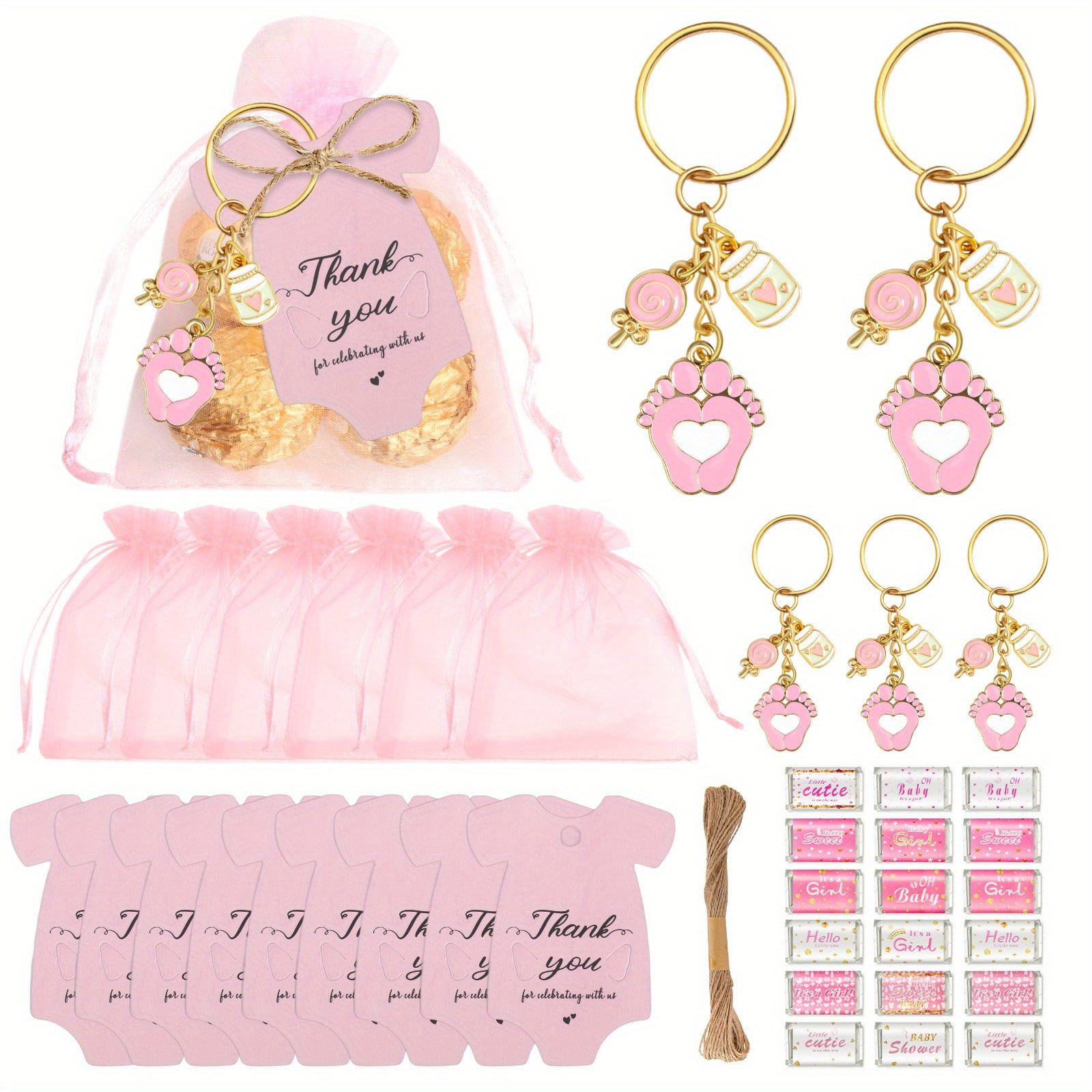 24Sets/72Pcs Pink Footprint Keychains, Baby Shower Party Favors For ...