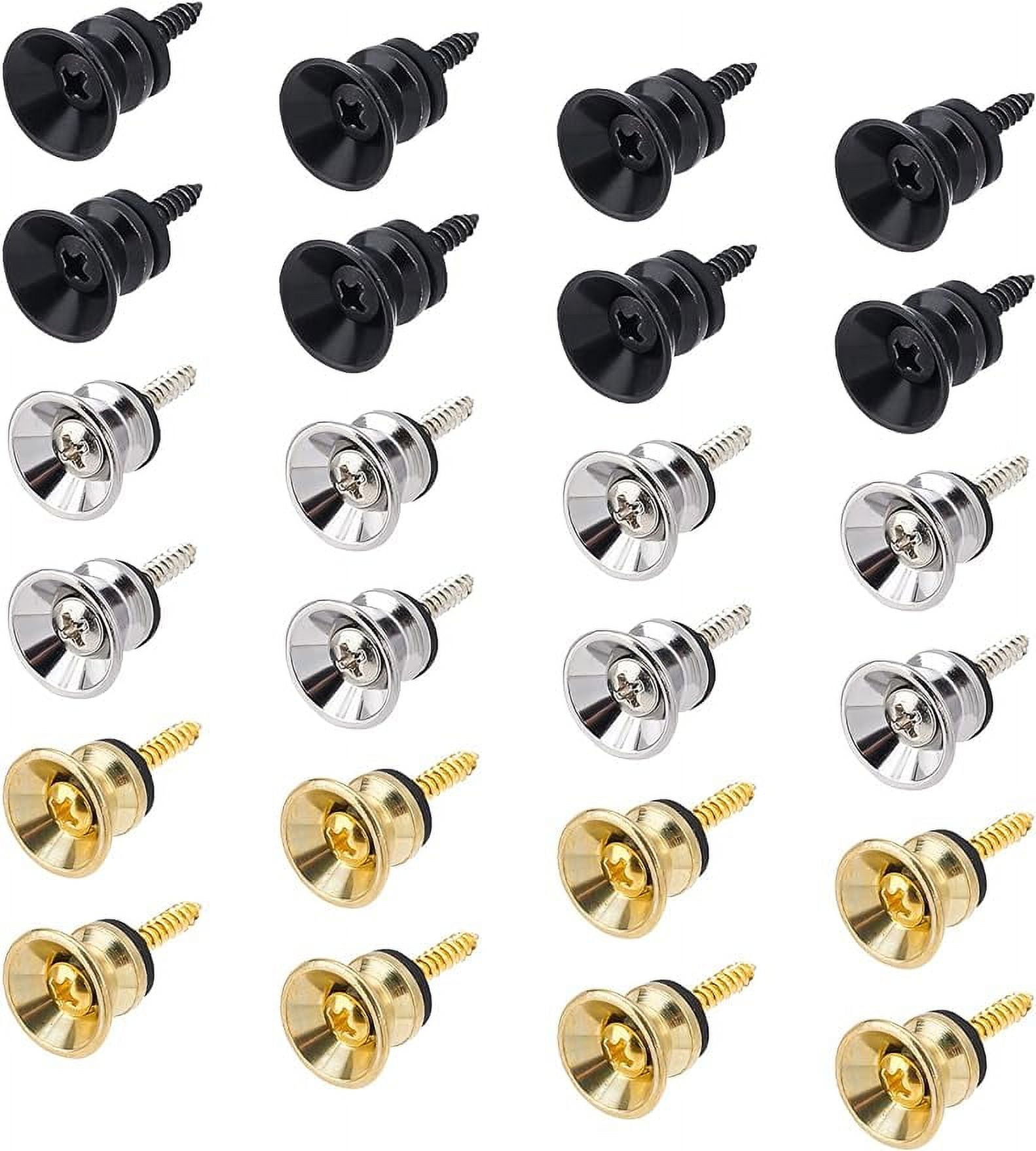 24Sets Guitar Strap Buttons Black/Sliver/Gold Guitar Strap Locks with ...