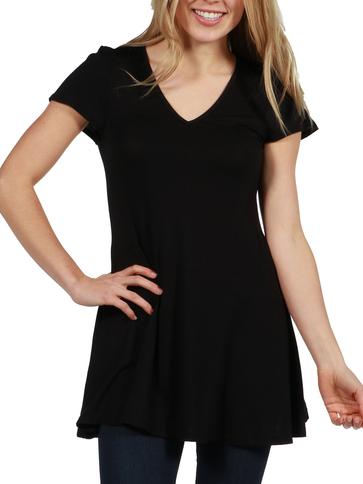 24Seven Comfort Apparel Kathy V-Neck Long Tunic Top - Walmart.com