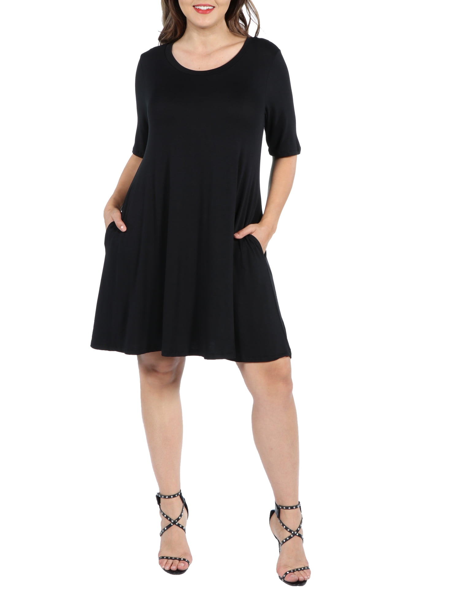 24Seven Comfort Apparel Pocket Plus Size Mini Dress - Walmart.com