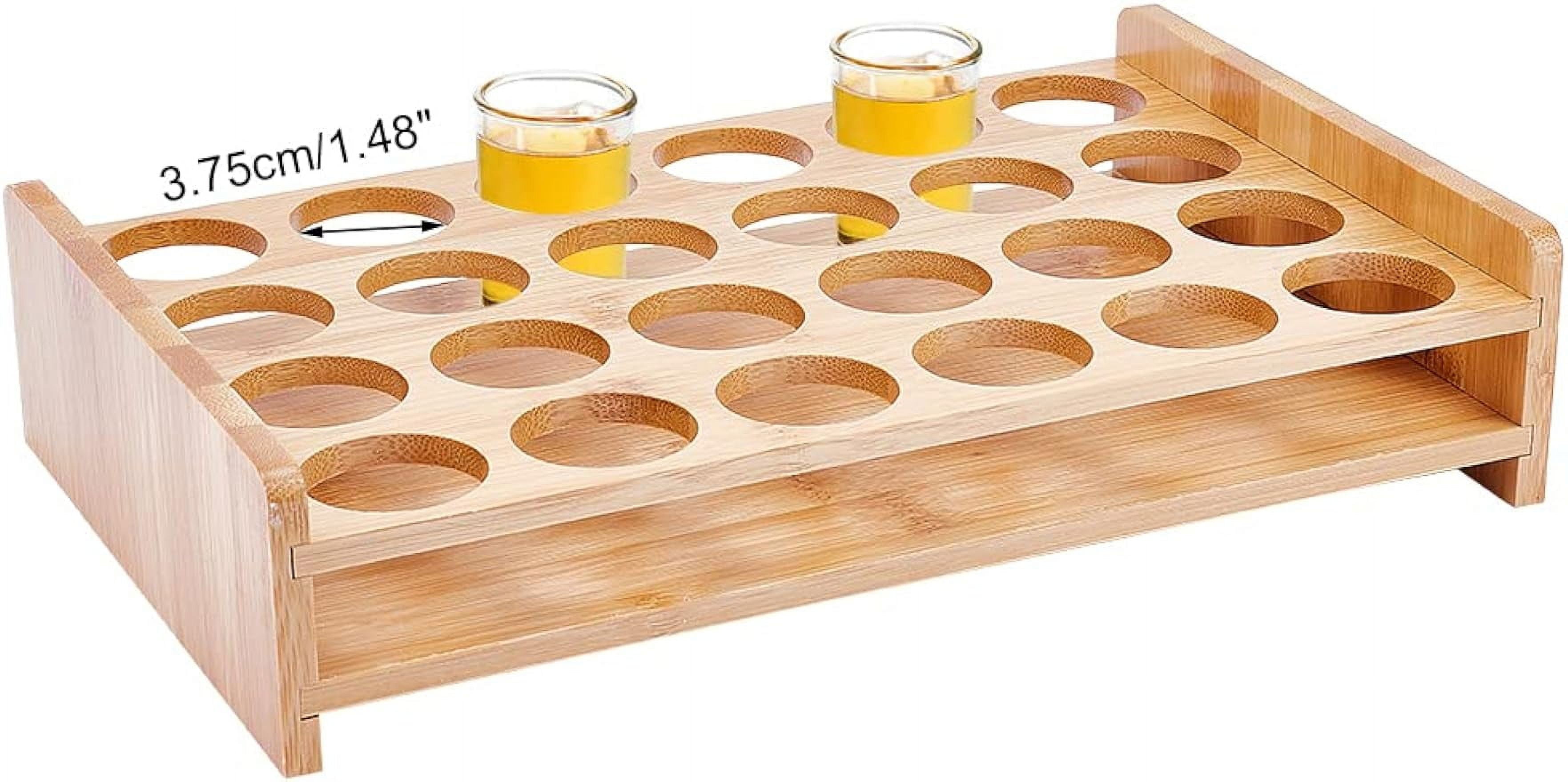 24Shot Glass Holder Hole1.47 Inch Shot Tray Bamboo Serving Storage Bar ...