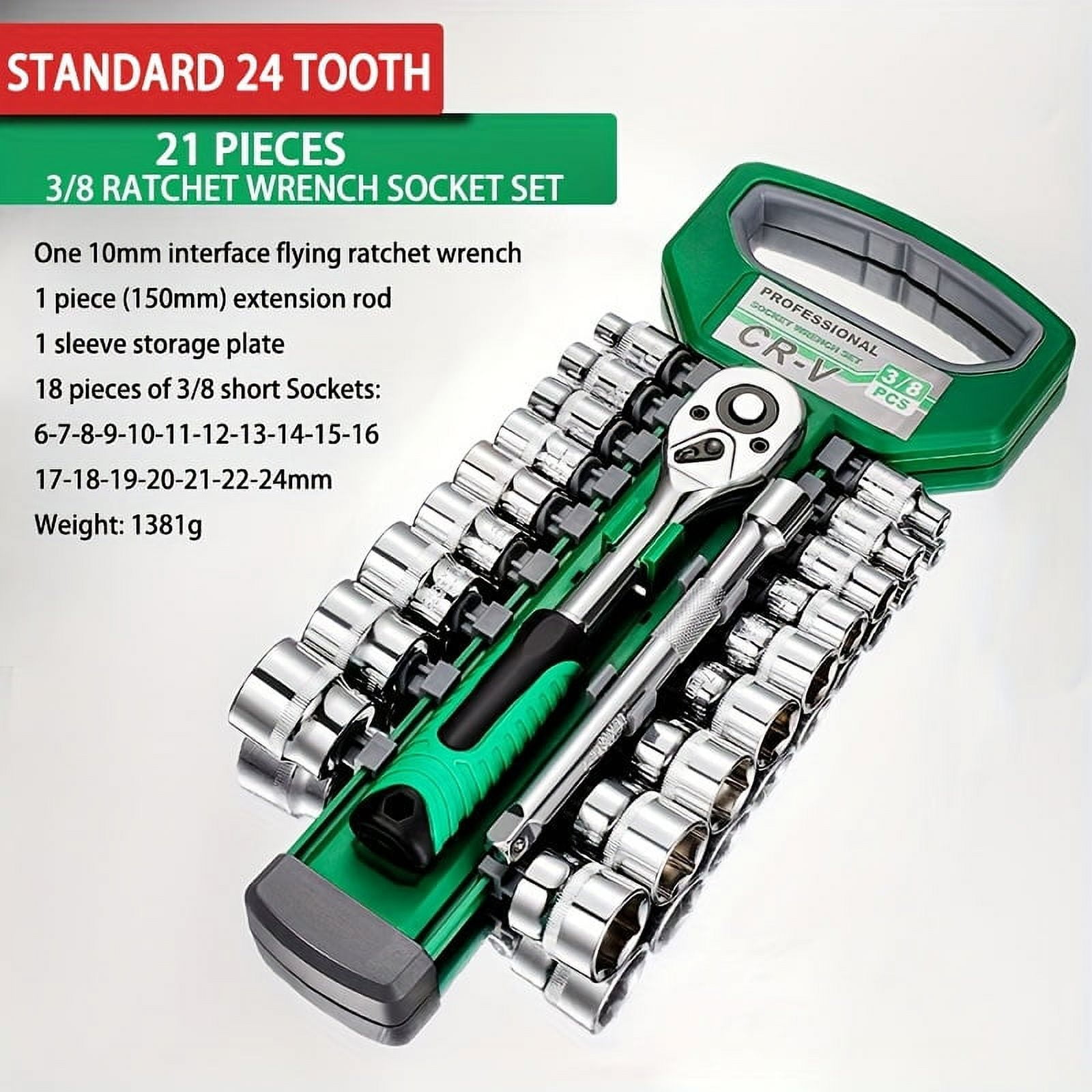24Tooth Drive Socket Set1/4"-3/8"-1/2"Ratchet Socket Wrench Set Compact Sockets Set for Car ...