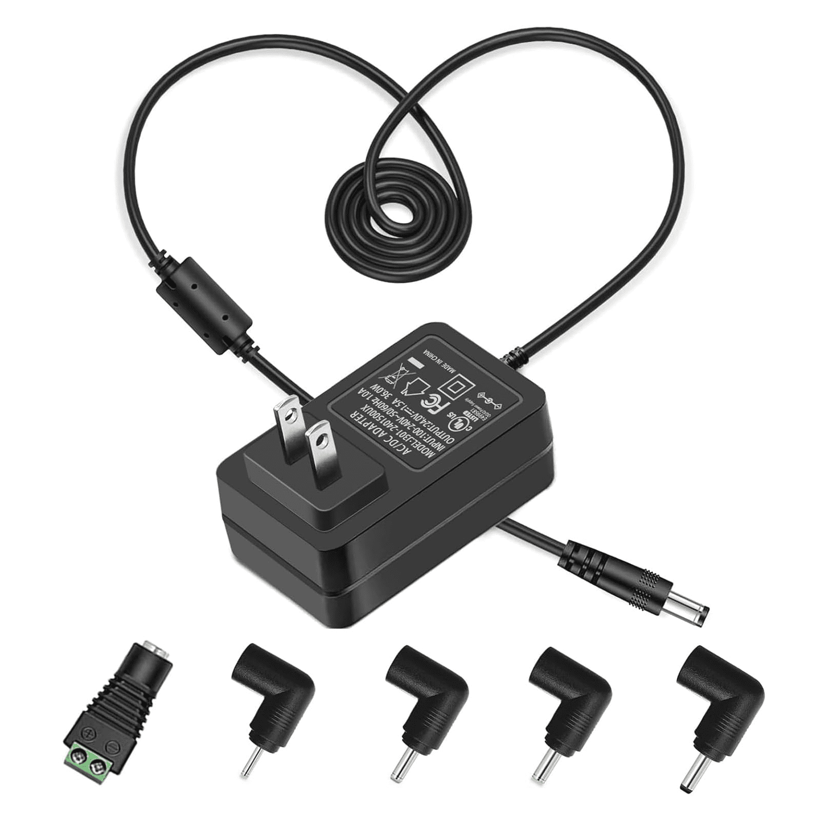 24V 1.5A AC DC Power Adapter 5.5mm x 2.5mm Plug with 5 Interchangeable ...