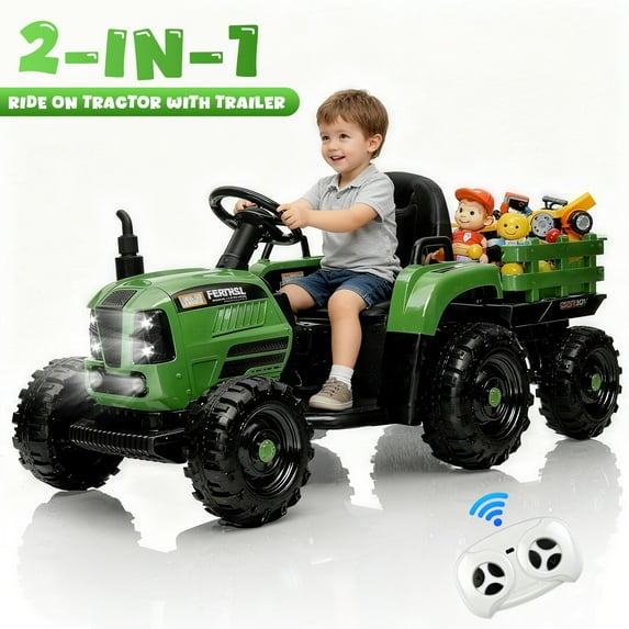 24V 2 in 1 Ride on Tractor Toys, Battery Powered Ride on Tractor with ...