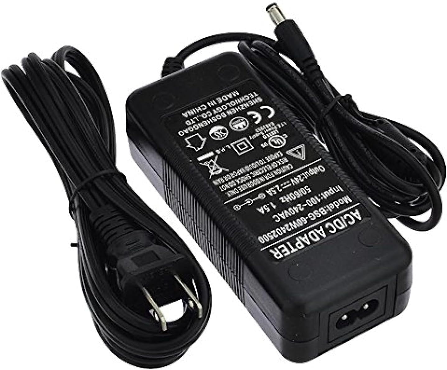 24V 2.5A 60W AC/DC Power Adapter, 5.5x2.5mm DC Plug with Spring Clips ...