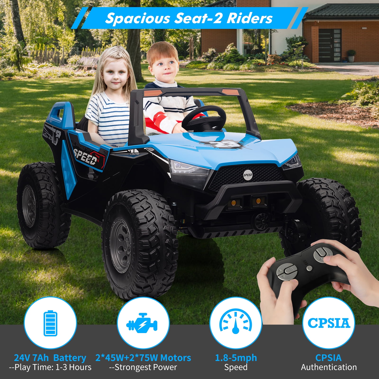 24V 3 Seats Ride On Car with Remote Control for Kids, 4 Motors Electric ...