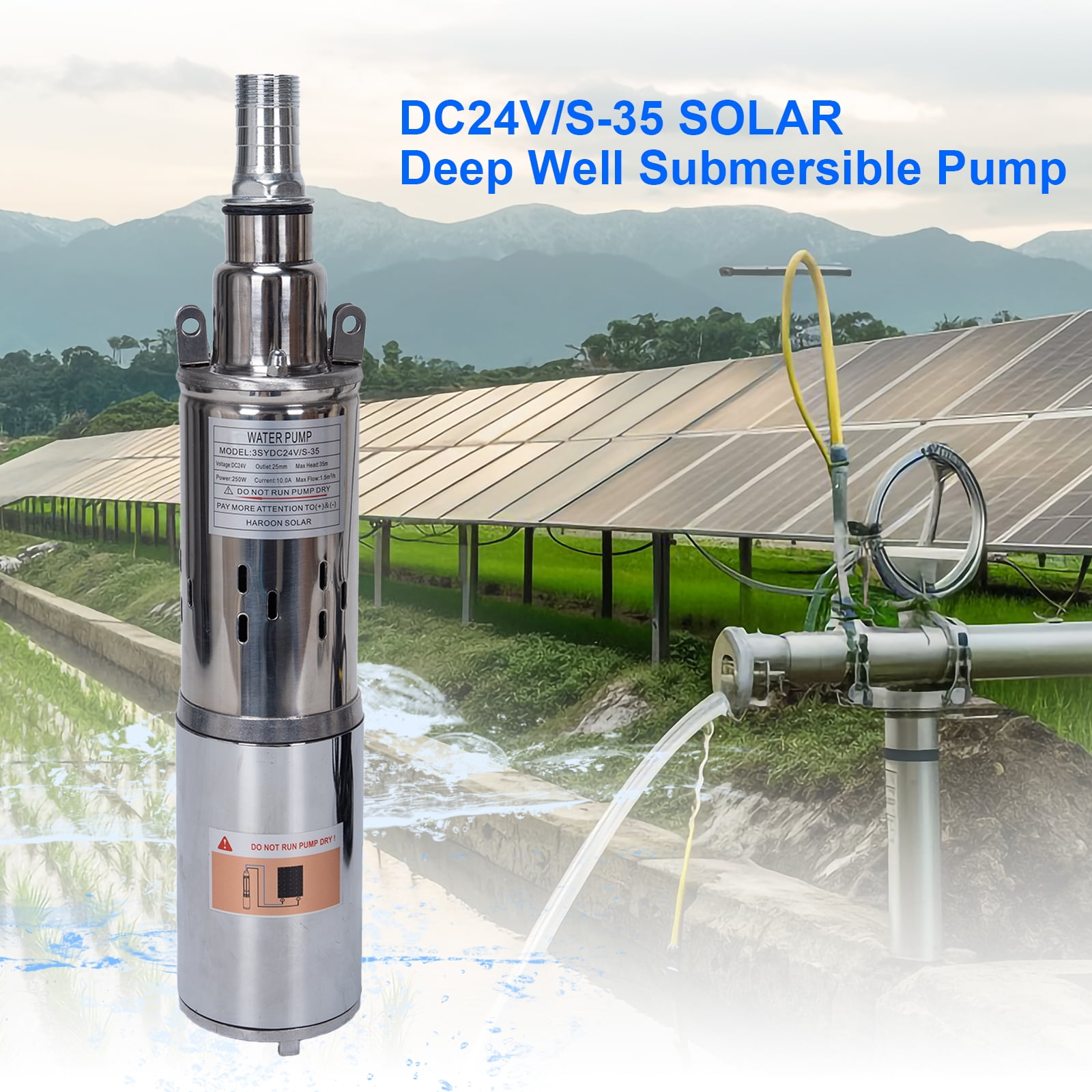 24V 3" Solar Power Water Pump Bore Hole Deep Well Farm Ranch DC ...