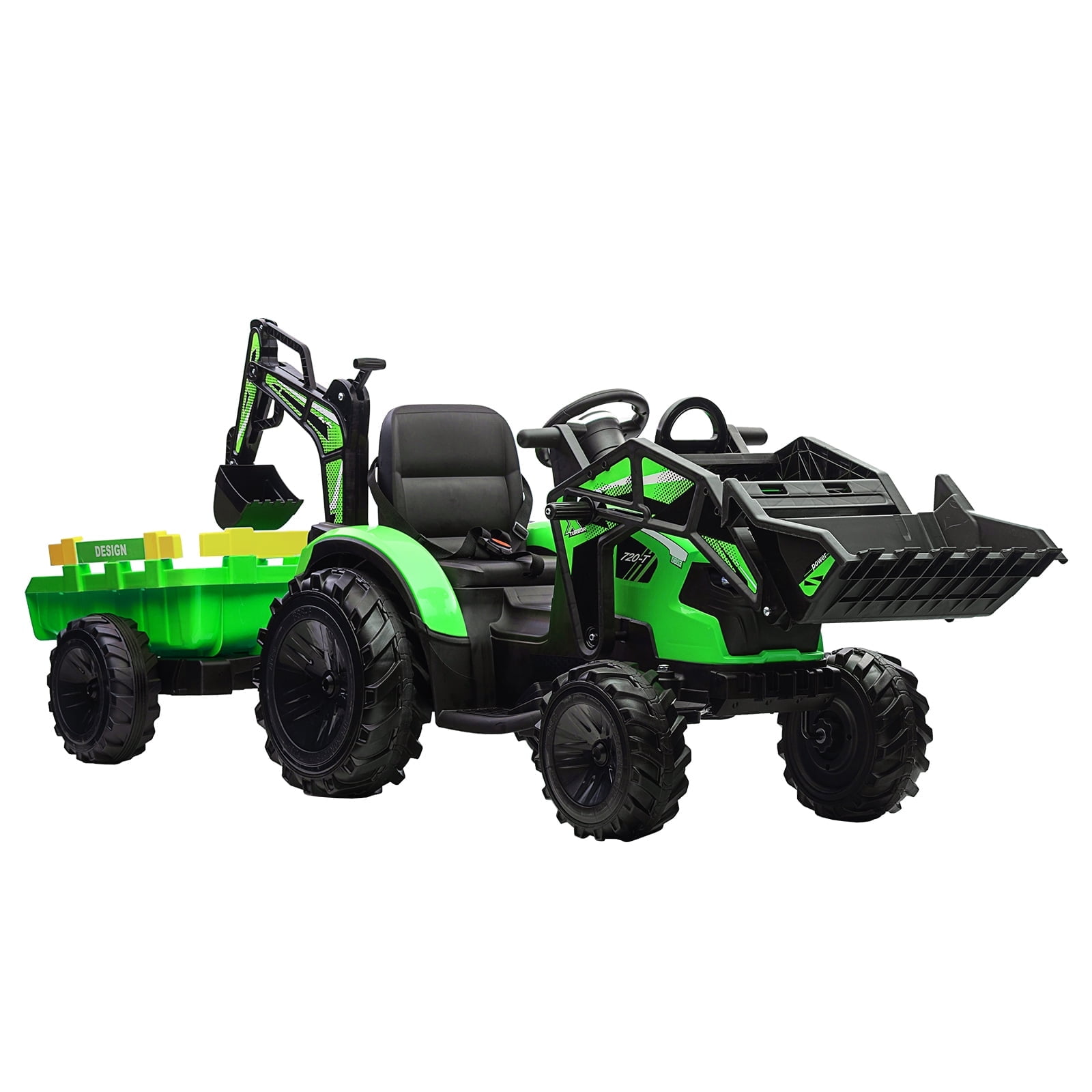 24V 3-in-1 Kids Ride on Tractor, Excavator & Bulldozer with Trailer ...