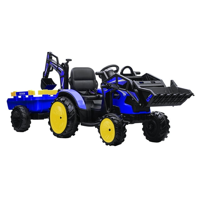 24V 3-in-1 Kids Electric Ride on Tractor, Excavator & Bulldozer, Music ...