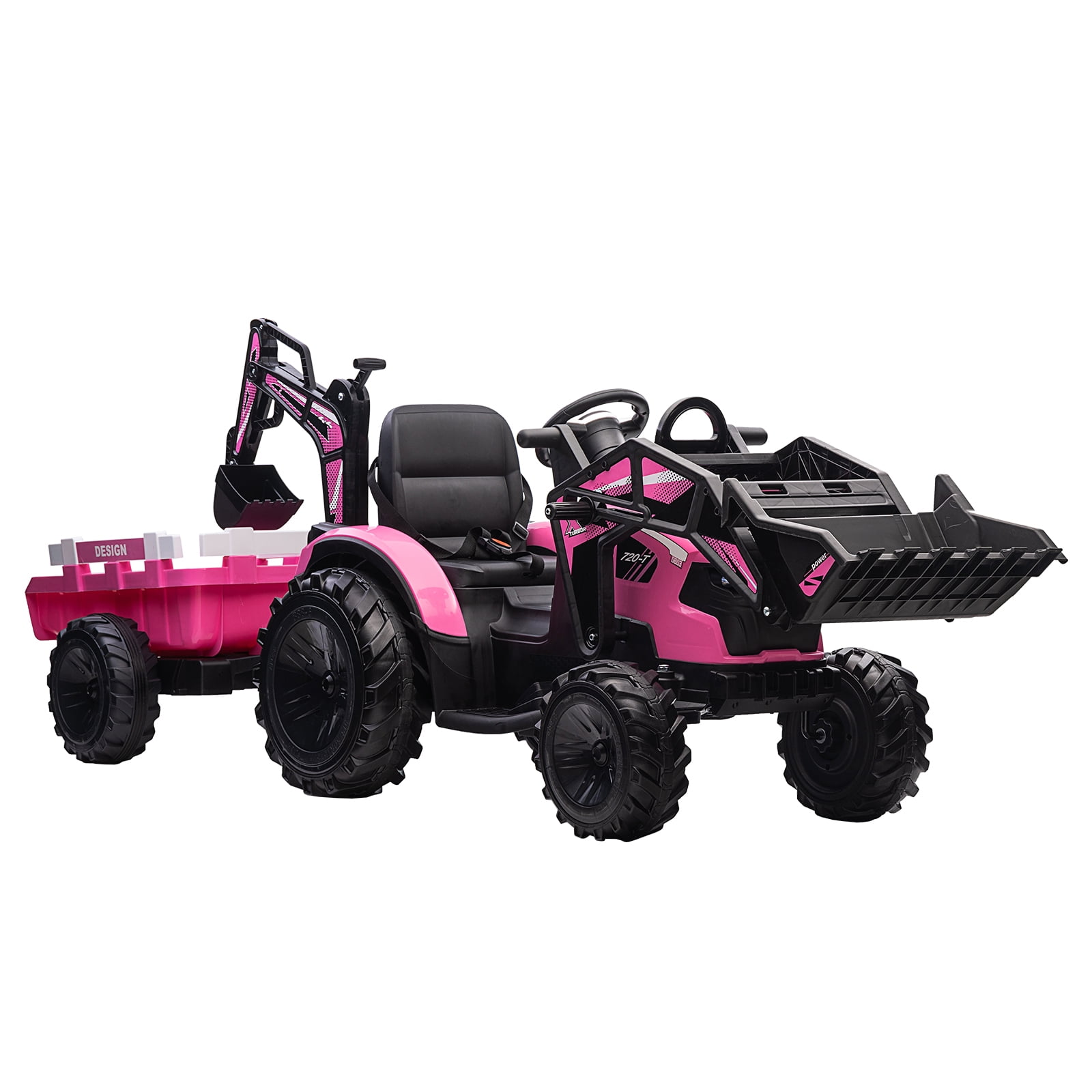 24V Kids Ride-On Tractor, Excavator & Bulldozer with Trailer, LED ...