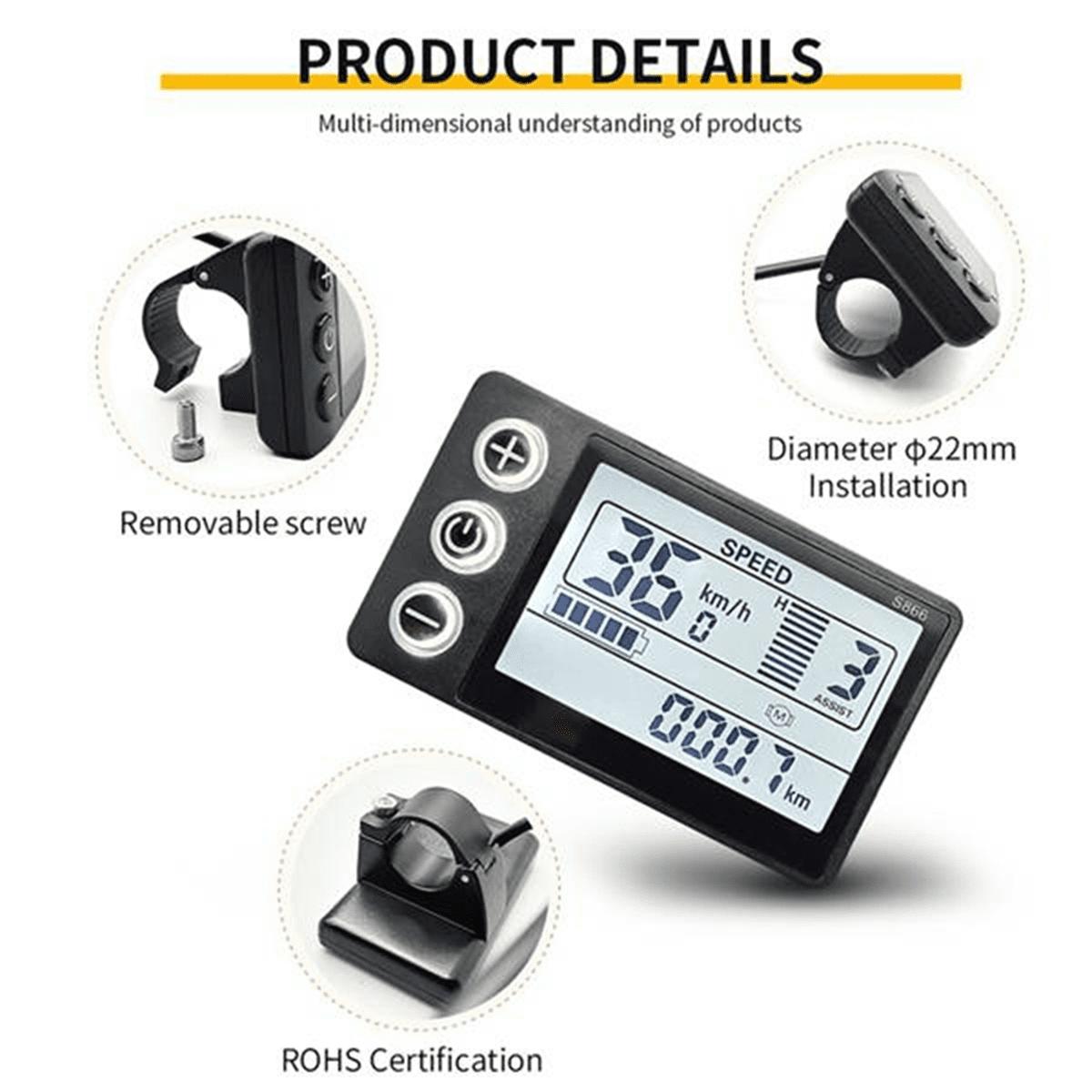 24V 36V 48V 60V Waterproof LCD Display S866 Controller Panel Dashboard Electric Bike Display for ...