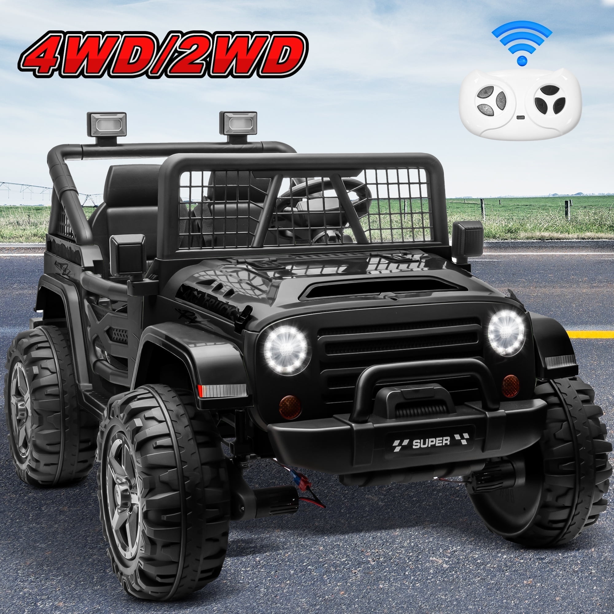 24V 4WD Ride on Toys Truck with Remote Control, 2 Seater Electric Car ...