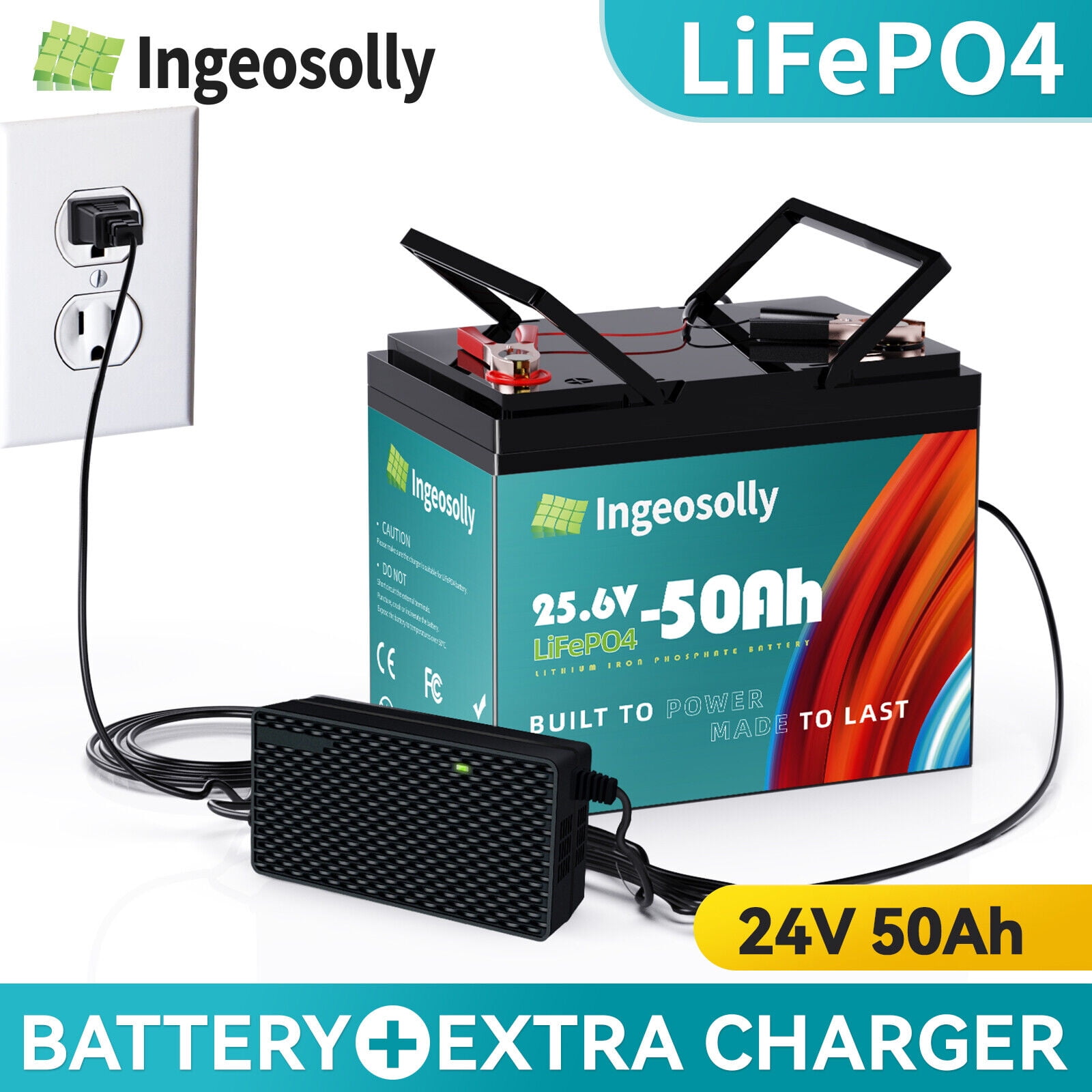 24V 50Ah LiFePO4 Lithium Battery 50A BMS for RV Solar Boat Marine ...
