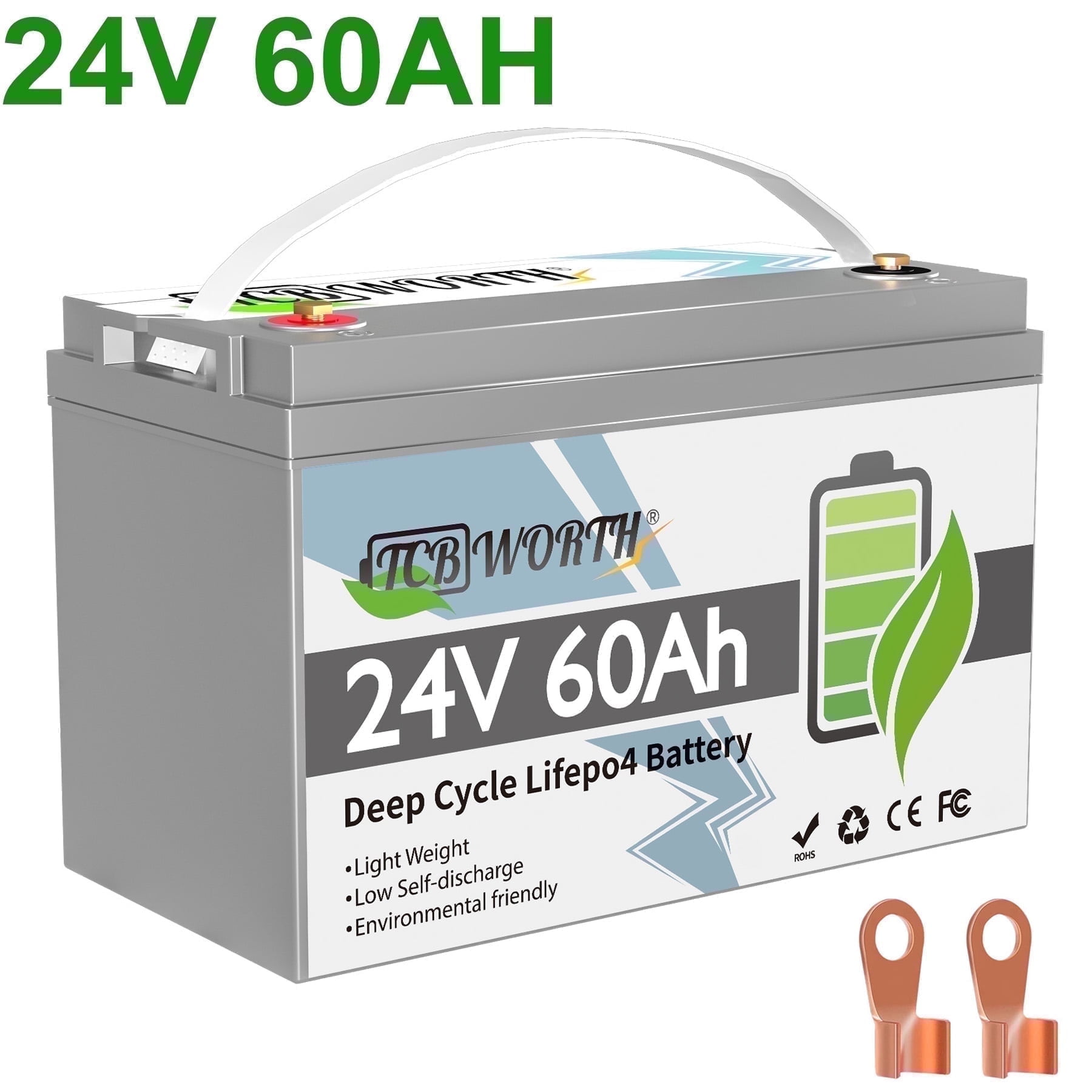 24V 60AH LiFePO4 Battery,TCBWORTH Lithium Batteries for RV,Solar,Marine ...