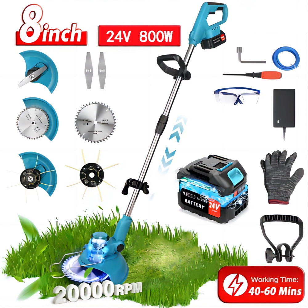 EleMall 24V 800W Cordless Electric Grass Trimmer, Brushless Weed Eater ...