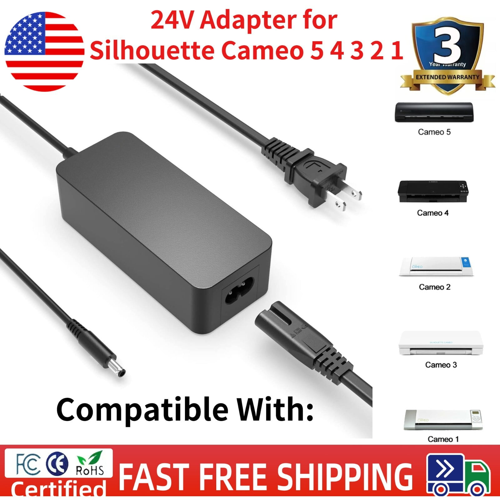 24V Adapter for Silhouette Cameo 5 4 3 2 1 Vinyl Cricut Machine Cutting ...