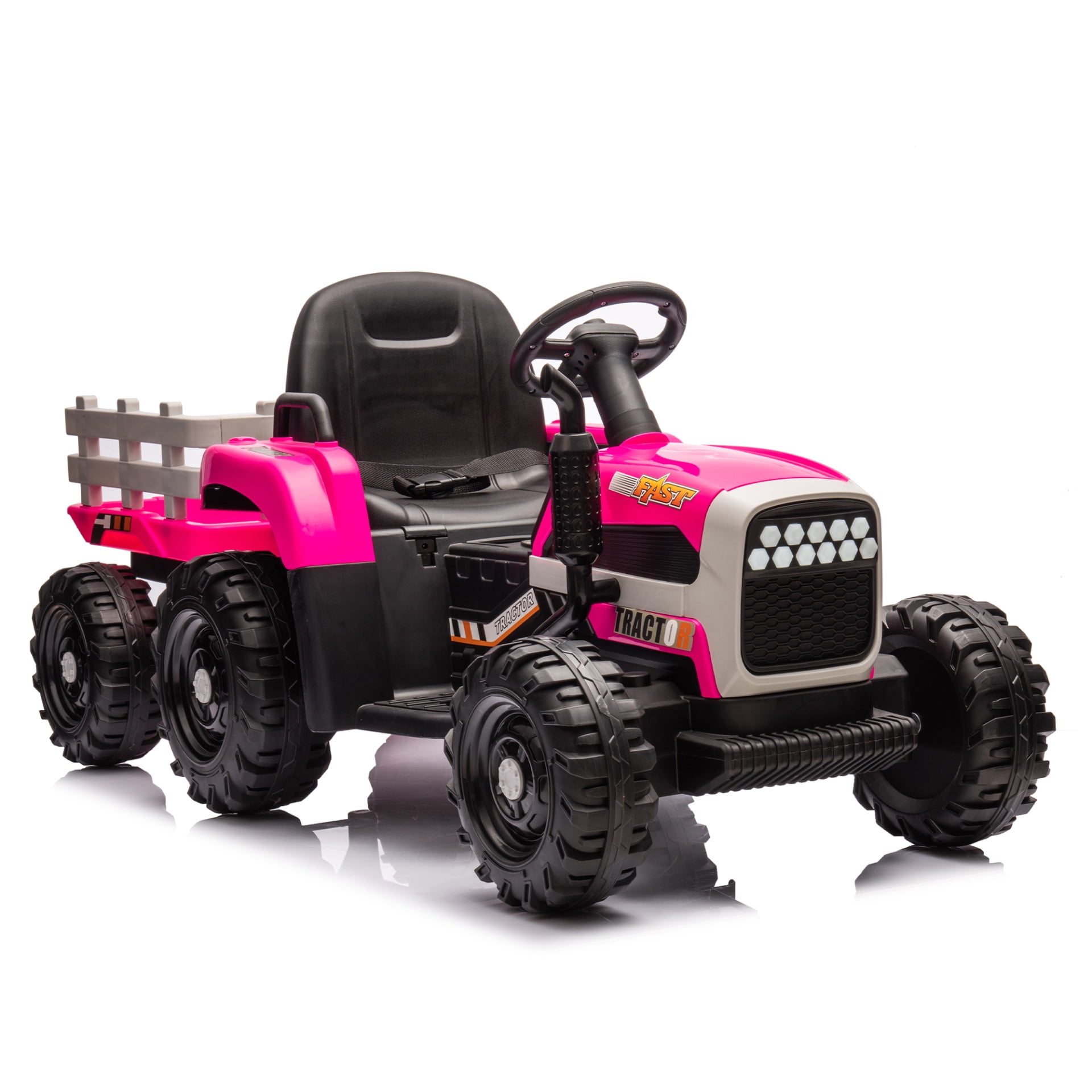 24V Battery-Powered Electric Ride-On Tractor with Trailer & Remote ...
