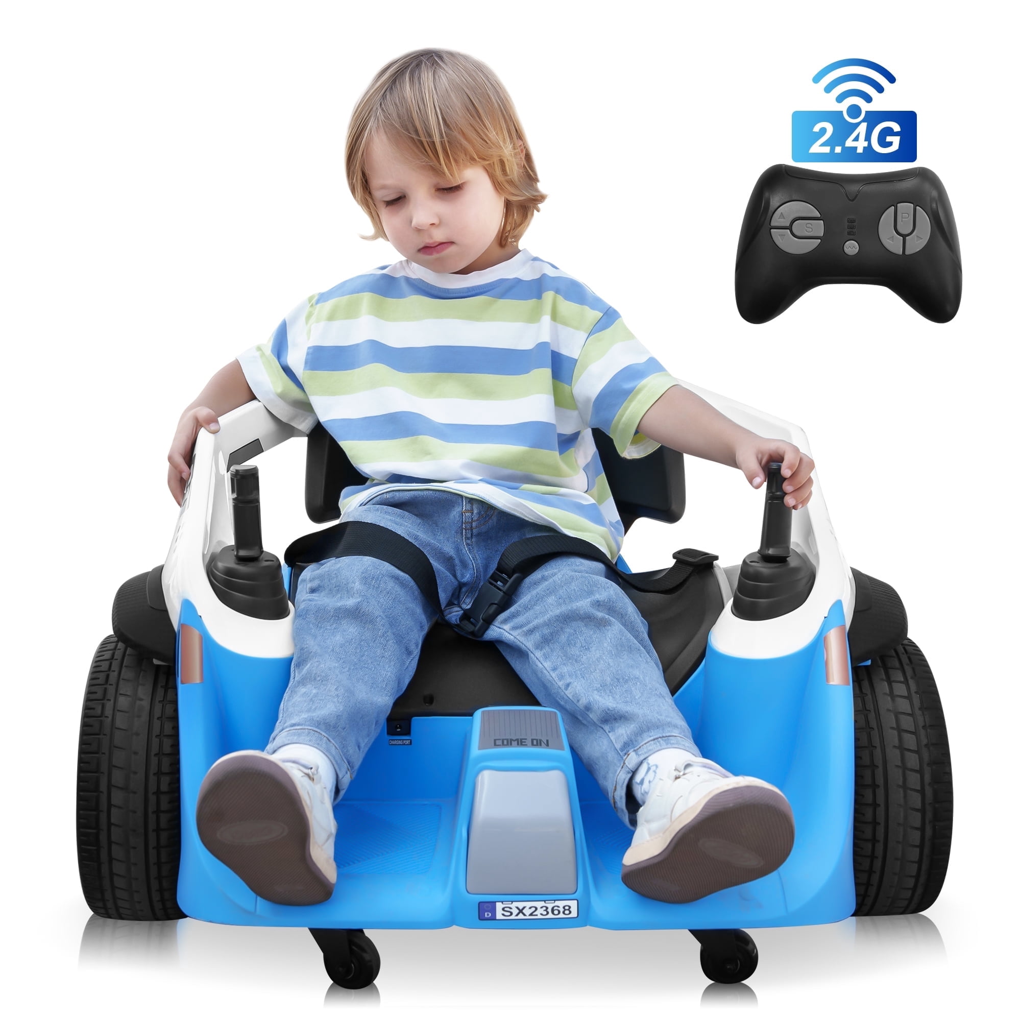 24V Kids Electric Bumper Car, Blue, Battery Powered, Remote Control ...