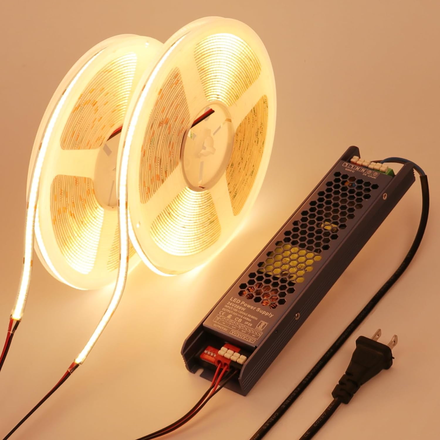 24V COB LED Strip Light 65.6ft (2 Rolls of 32.8ft) Kit, 3000K Warm ...