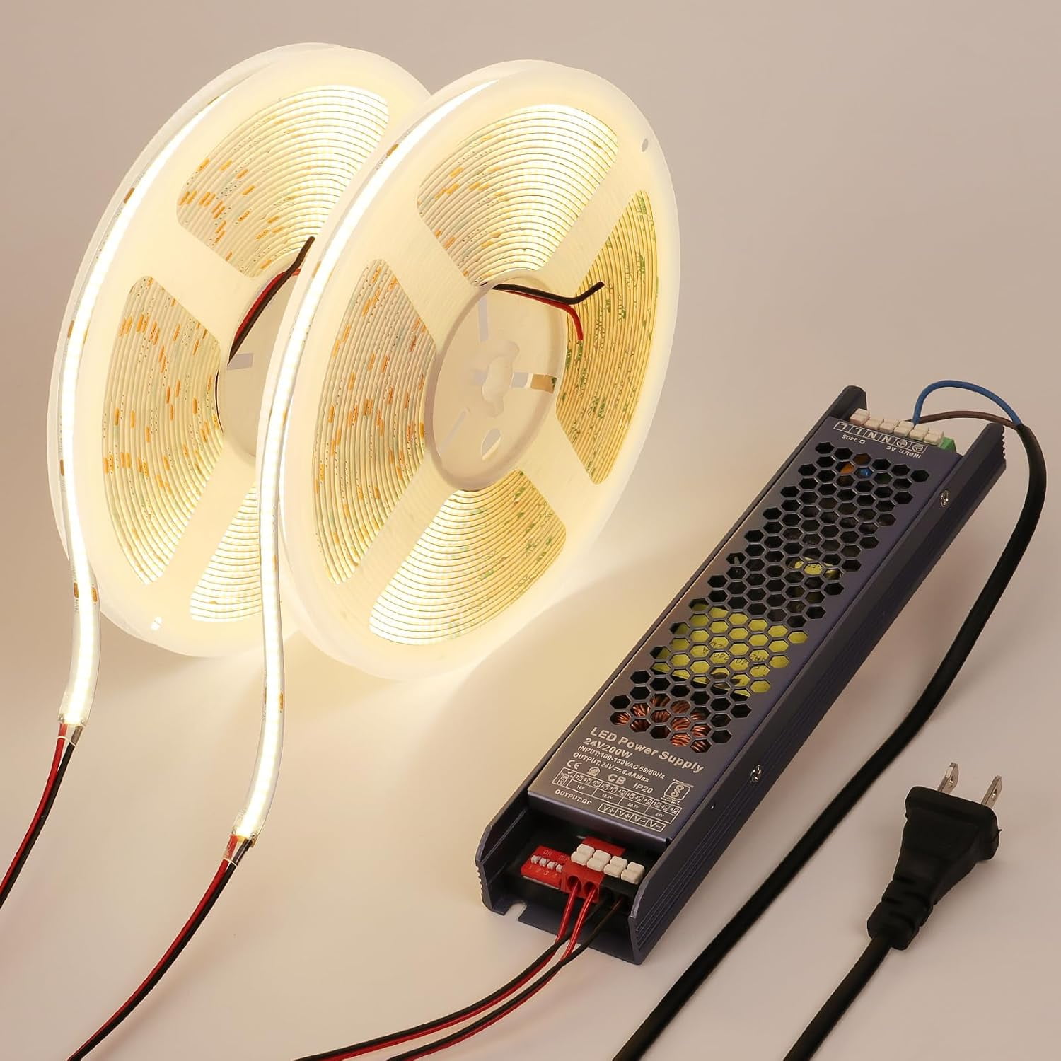 24V COB Strip Light 65.6ft (2 Rolls of 32.8ft) Kit, 4000K White ...