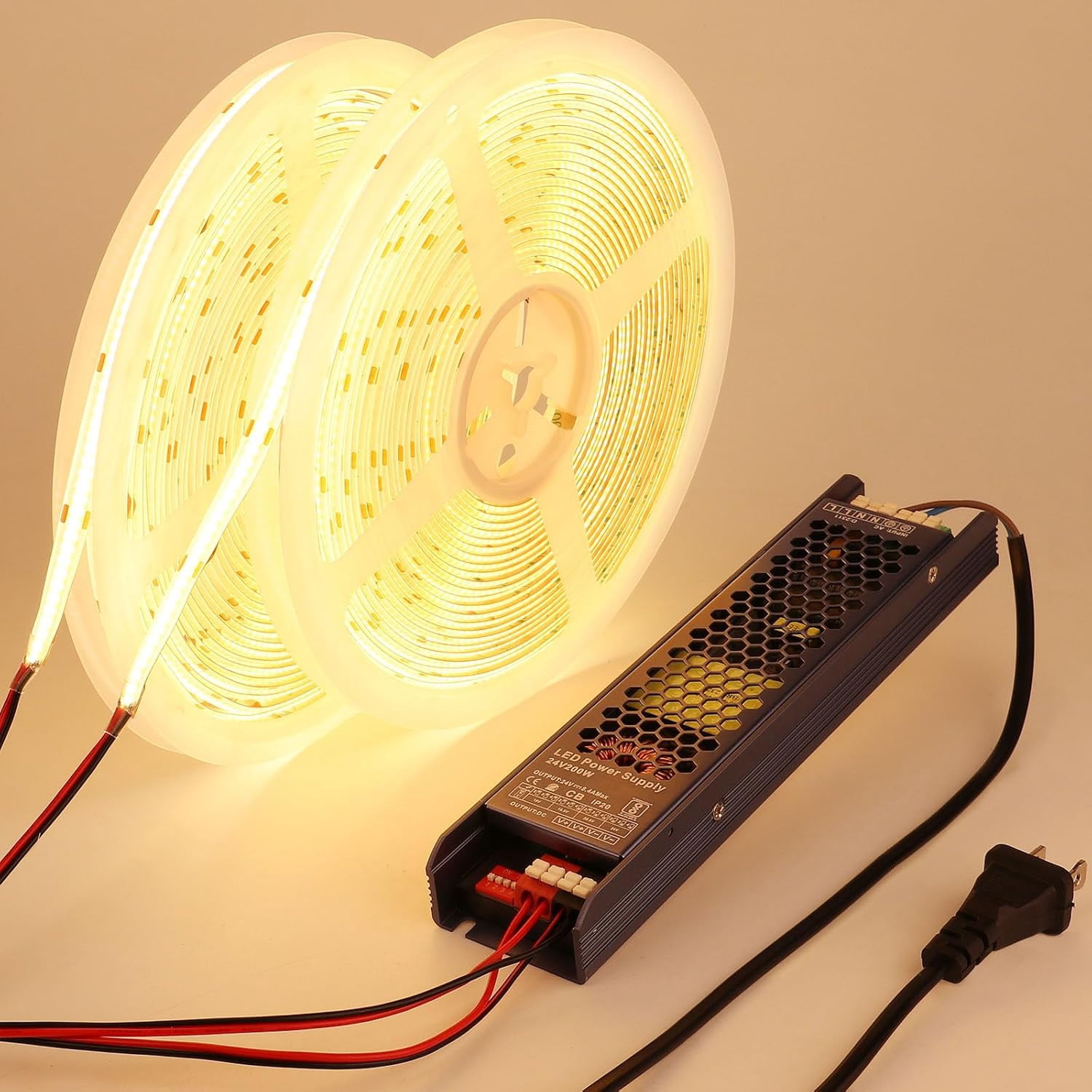 24V COB Strip Light Outdoor 65.6ft (2 Rolls of 32.8ft), 3000K Warm ...