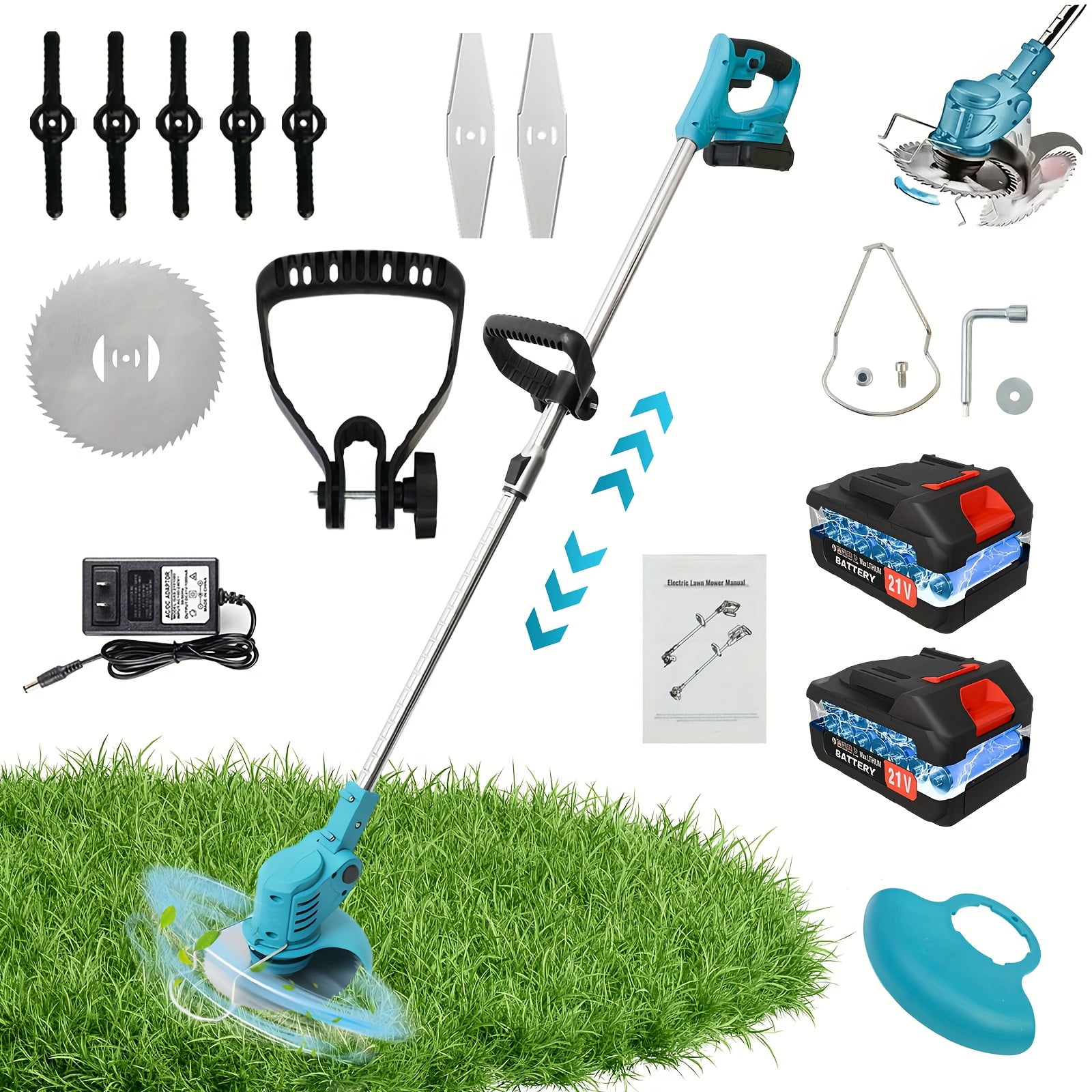 24V Cordless Electric Weed Wacker Brush Cutter, 2 Batteries & Charger ...