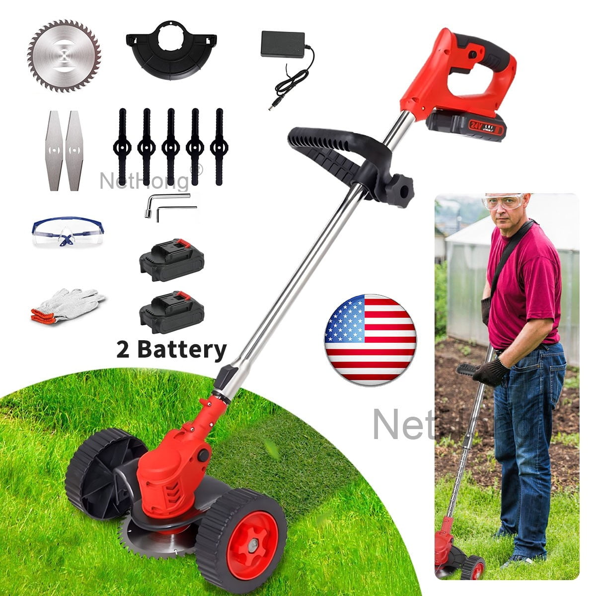 24V Cordless Weed Eater Electric Brush Cutter Lawn Edger Grass String ...