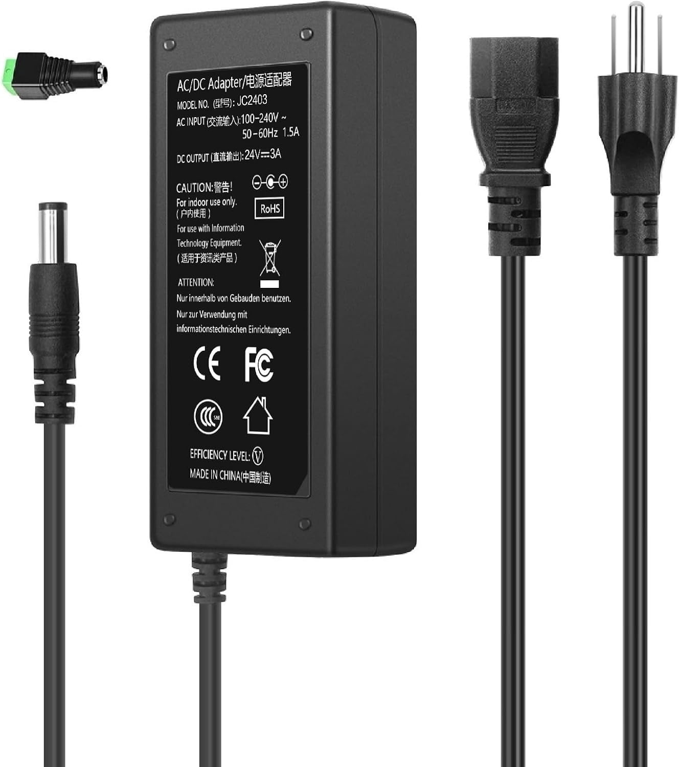 24V DC Power Supply Adapter 3A 72W AC/DC Adapter AC100-240V 50-60Hz to ...